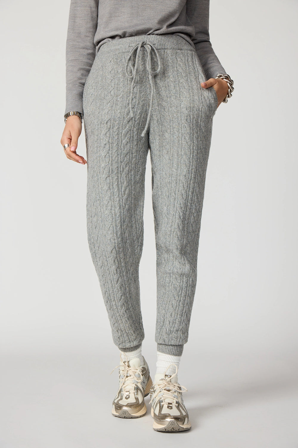 Cable Knit Jogger-Heather Steel Grey – Game Set Style